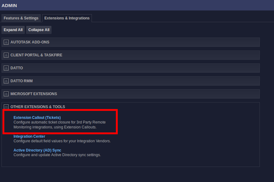 Configure Ticket Callouts for Autotask